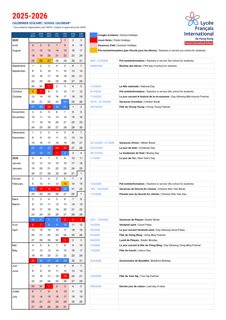 Mise à jour du calendrier scolaire provisoire de 2025-2026 – Le ...